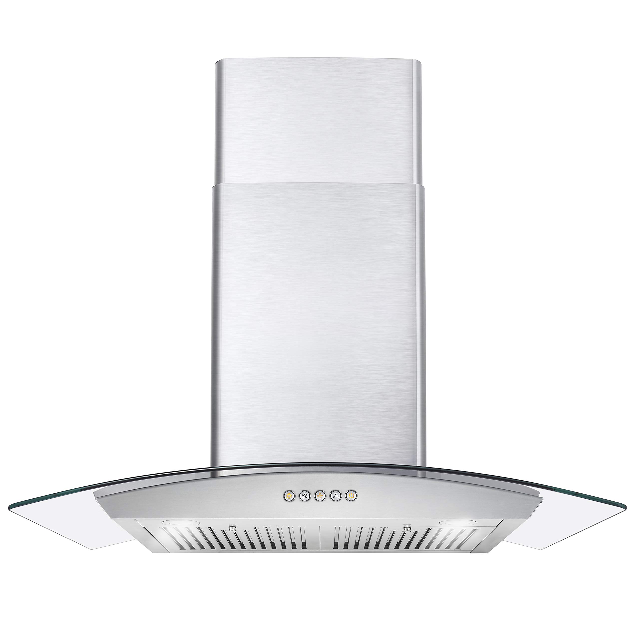 COSMO 668A750 Wall Mount Range Hood 380-CFM with Ducted Glass Chimney Kitchen Stove Vent, LED Light, 3 Speed Exhaust Fan, Permanent Filter, Stainless Steel (30 inch)