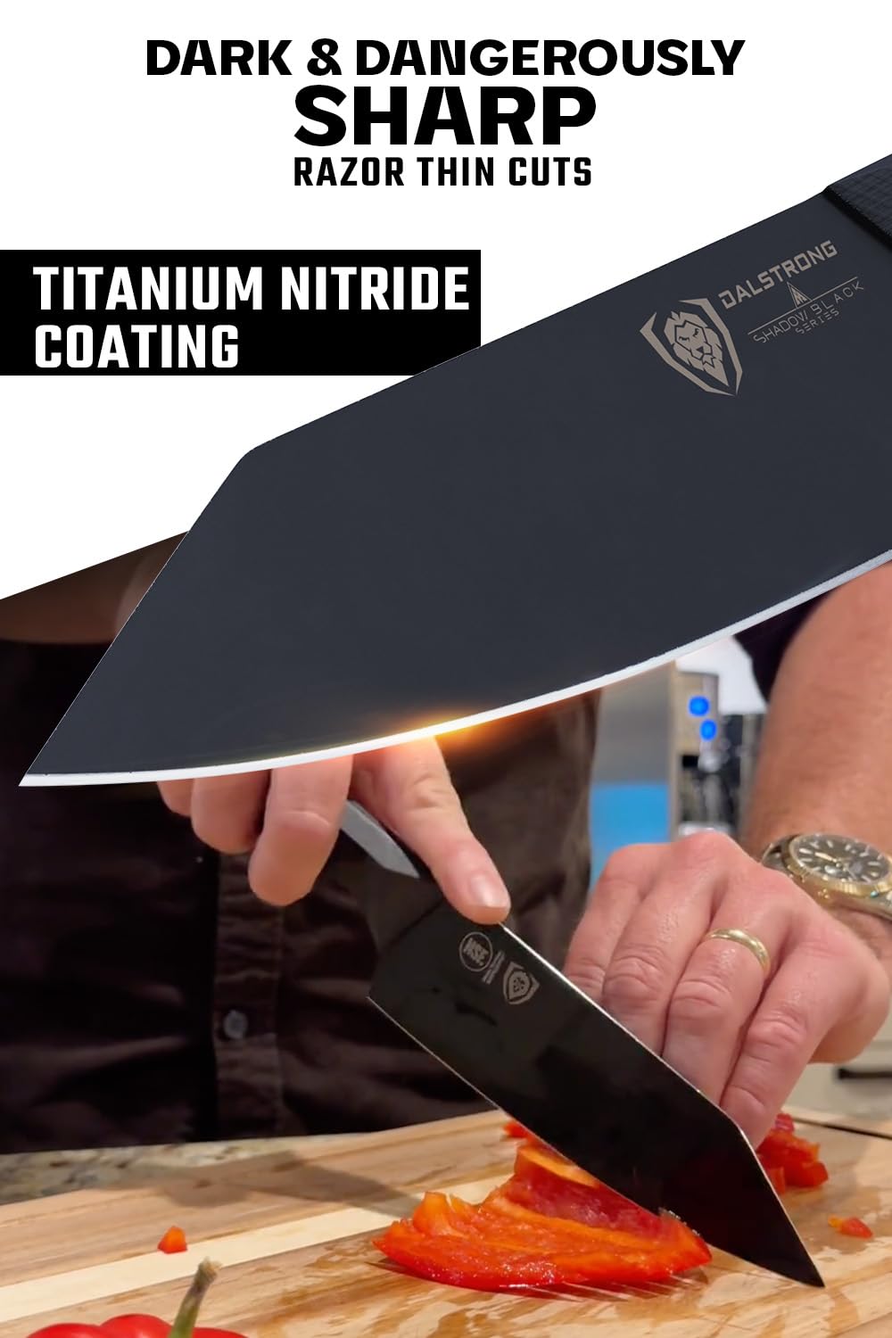 Dalstrong Chef Knife - 6 inch - Shadow Black Series - Black Titanium Nitride Coated - Razor Sharp Kitchen Knife - High Carbon 7CR17MOV-X Vacuum Treated Steel - Sheath - Chef's Knife - NSF Certified