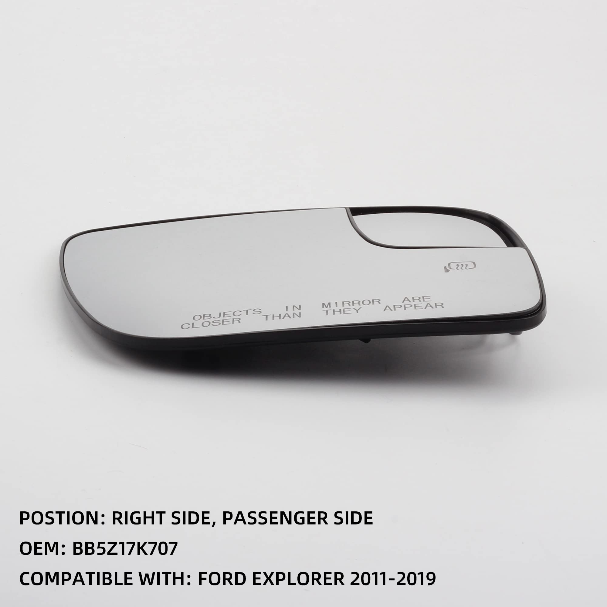 Dasbecan BB5Z-17K707-A View Mirror Glass Power Heat Blind Spot Compatible with 2011-2019 Ford Explorer Repalce BB5Z17K707 Passenger Side Mirror Convex With Backing Plate