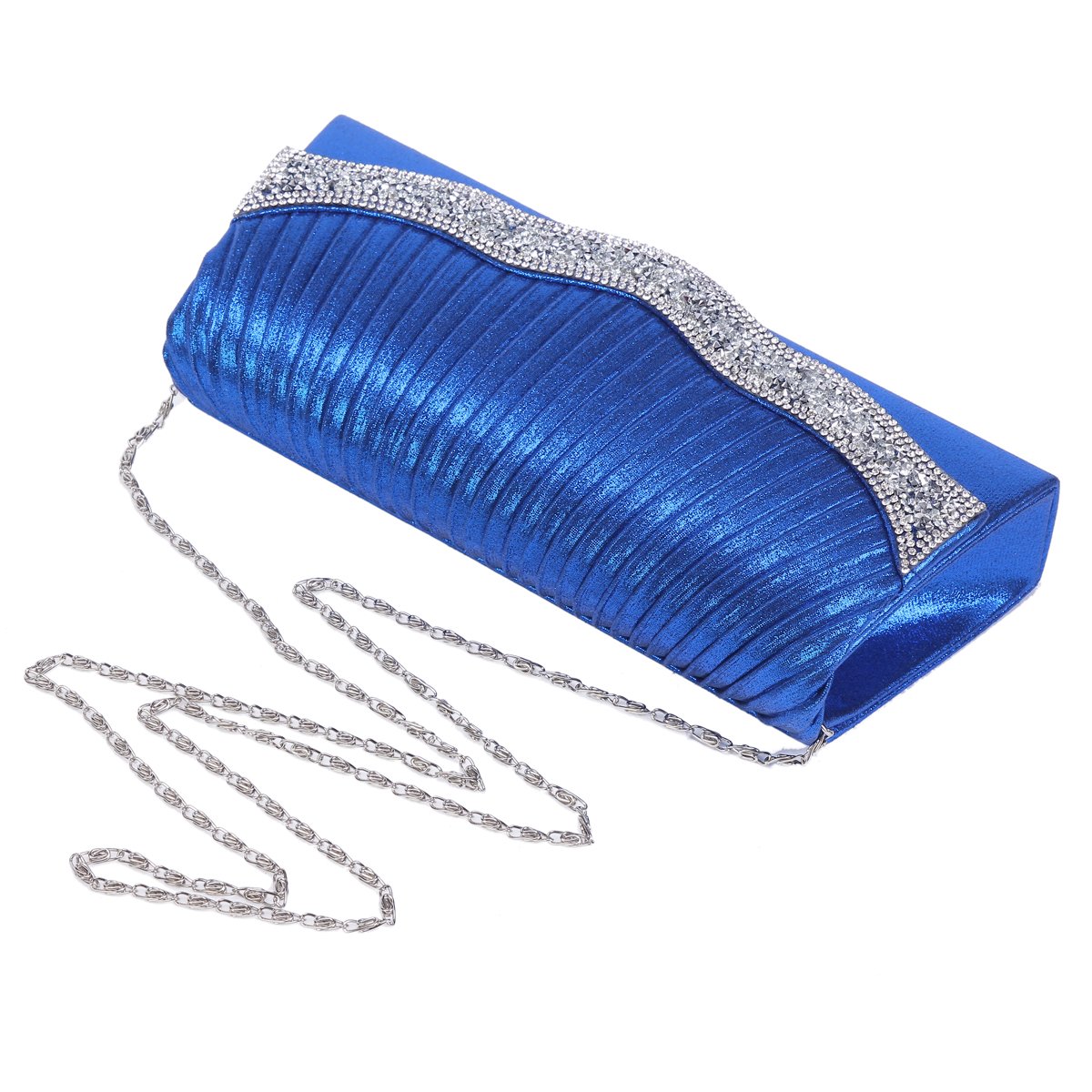 Damara Womens Wavy Shining Rhinestones Pleated Evening Bag,Silver