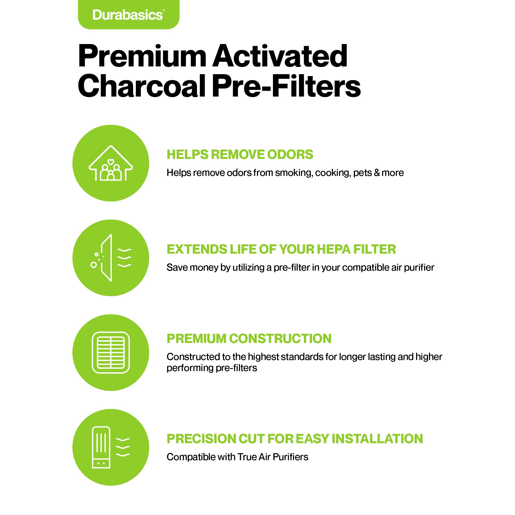 Durabasics 8 Pack Pre-Filters Compatible with Hamilton Beach True Air Filter Replacement for Hamilton Beach True Air Purifier | 8 Hamilton Beach Air Filter Replacements for Hamilton Beach Air Purifier