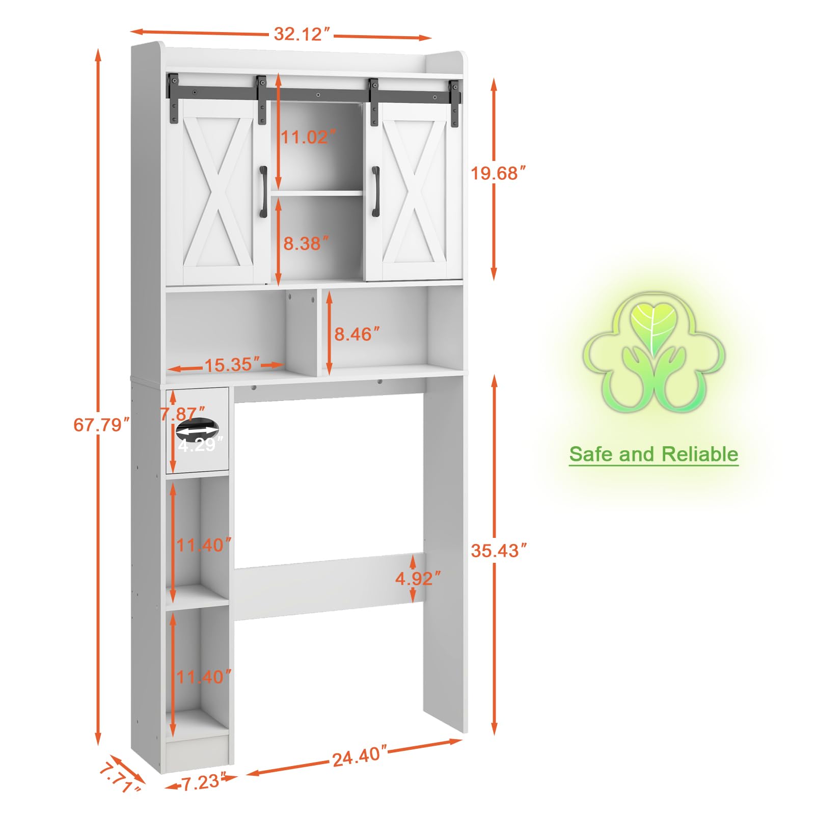 Over The Toilet Storage Cabinet, Farmhouse Storage Cabinet Over Toilet with Sliding Doors,Home Space-Saving Toilet Rack, for Bathroom, Restroom, Laundry