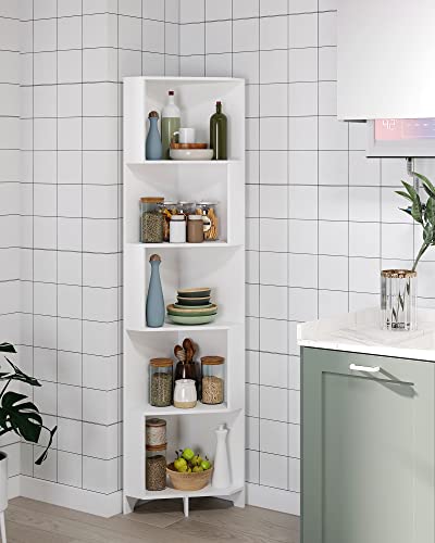 Yusong Bookshelf Corner Shelf Bookcase, Wooden 5-Tier Book Shelves Display Cabinet for Living Room,Bedroom,Bathroom, White