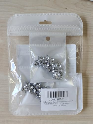 Goledwedy Crystal Flower Bridal Hair Clips(2 packs) Rhinestone Wedding Hair Clips For Brides