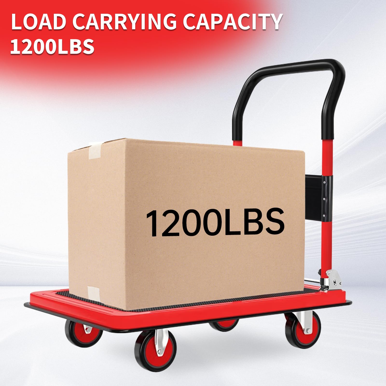 Heavy Duty Steel Platform Truck Cart,1200 lbs Weight Capacity and 360 Degree Swivel Wheels, Foldable Push Hand Cart for Loading and Storage, Reinforced Base Plate (Red,Large)