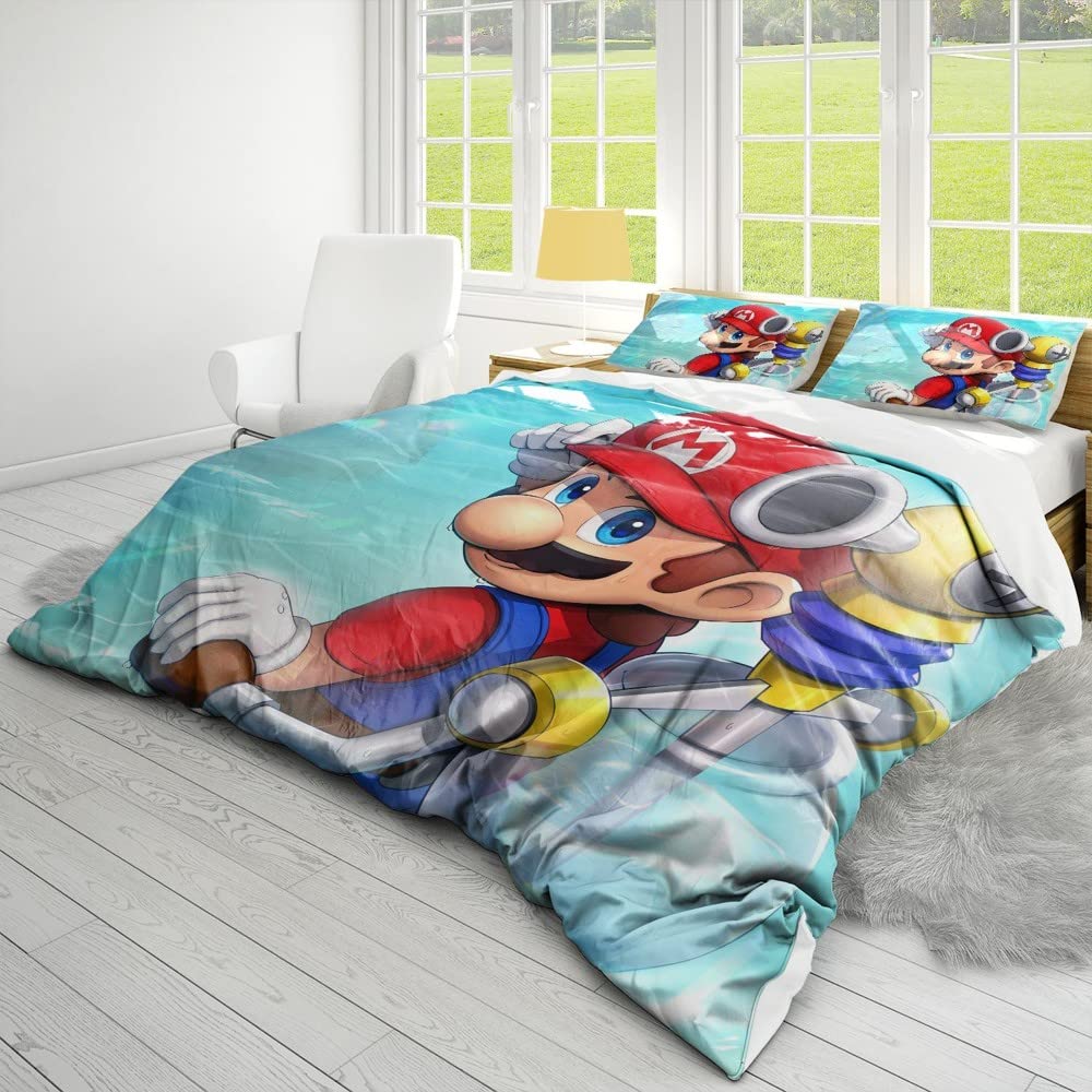 NICHIYOBI Redcap Beard Plumber Bros Game Movie Duvet Cover Set 3D Bedding Comforter Cover 3 Pcs (1 Duvet Cover+2 Pillowcases) Bedding Set (05,Twin-68x86in+20x30in*2)