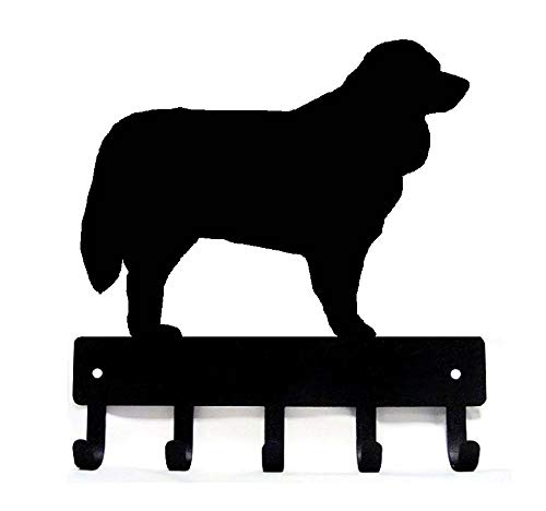 The Metal Peddler Bernese Mountain Key Holder & Leash Hanger for Wall - Large 9 inch Wide with 5 Hooks - Made in USA