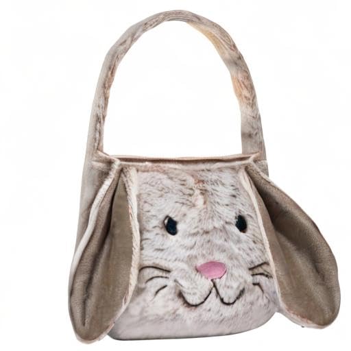 THOVSMOON Easter Bunny Basket,Cute Easter Bucket Bags with Rabbit Ears for Easter Eggs Hunting,Easter Decorations,Candy Gifts Storage (Brown/White)