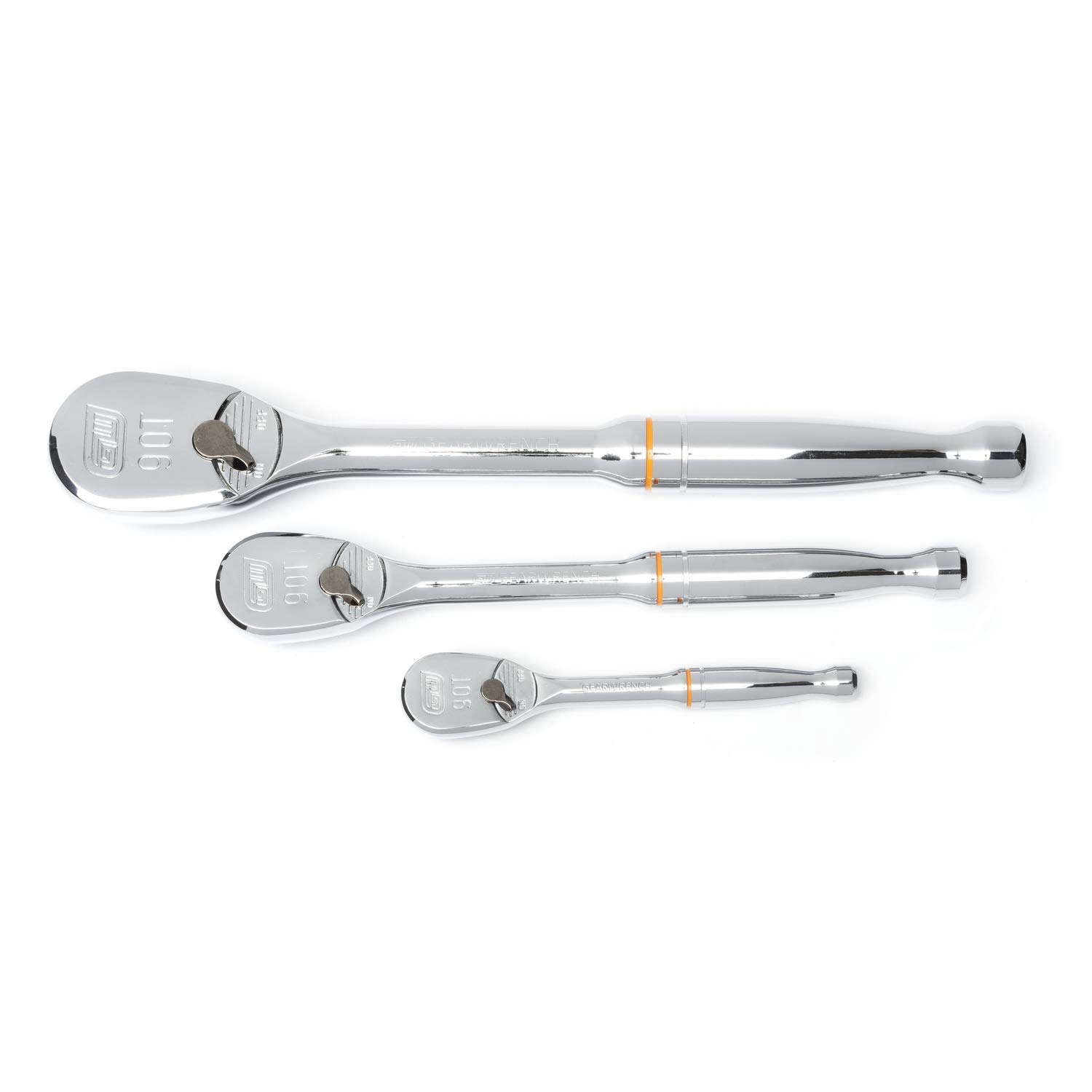 GEARWRENCH 3 Piece 1/4", 3/8" & 1/2" Drive Full Polish Ratchet Set, 90 Tooth - 81206T, Multi