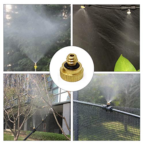 Honbay 10PCS Brass Misting Nozzle, Low Pressure Atomizing Mist Nozzle, 10/24 UNC 0.4 mm Orifice Replacement Heads for Greenhouse Landscaping and Outdoor Cooling System