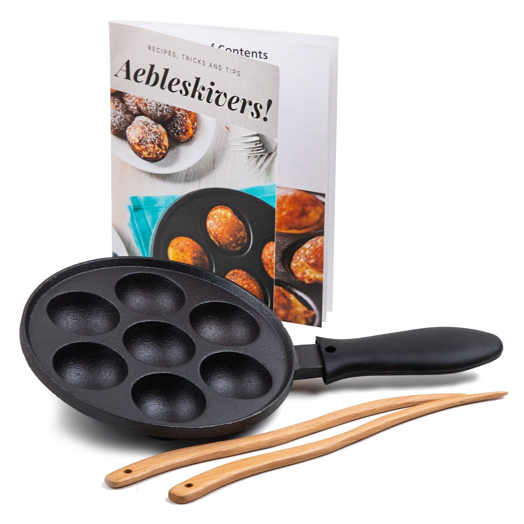 Upstreet Cast Iron Aebleskiver Pan/Ebelskiver Pan/Ideal for Mini Pancake Mold, Cake Pop Pan, and Takoyaki Maker for Danish Stuffed (Black)
