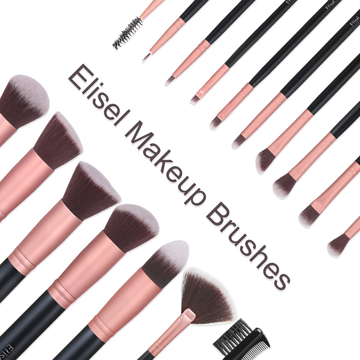 Elisel Makeup Brush Set, 17 Pcs Makeup Brushes with 4 Makeup Sponge Blender 2 Makeup Powder Puff 1 silicone brush cleaner Make Up Brushes Kit (Rose Gold 17)