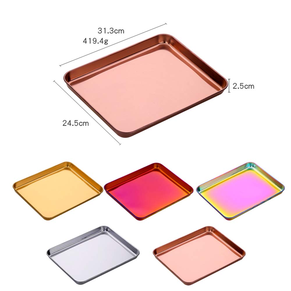 Dongbo Stainless Steel Dessert Serving Trays for Coffee Table Food Barbecue Rainbow Dish Fruit Plate Breakfast Tray Kitchen Accessories, 31.3*24.5*2.5 cm