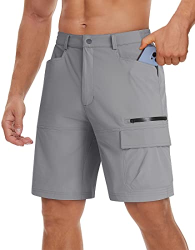 TACVASEN Men's Summer Outdoor Shorts Quick Dry Cargo Casual Shorts Light Grey, 38