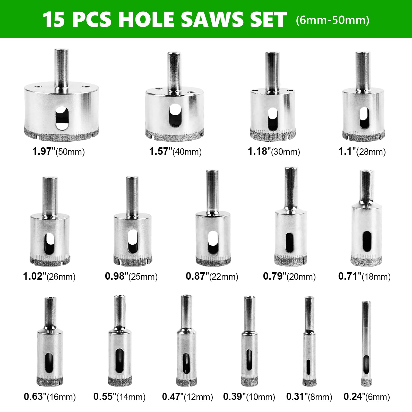 Diamond Hole Saw Kit 17PCS Tile Drill Bits Sets with Double Suction Cups Hole Saw Guide Jig Fixture from 4mm-83mm Hollow Drill Hole Saw Set for Ceramic, Glass, Tile, Porcelain, Marble, Granite