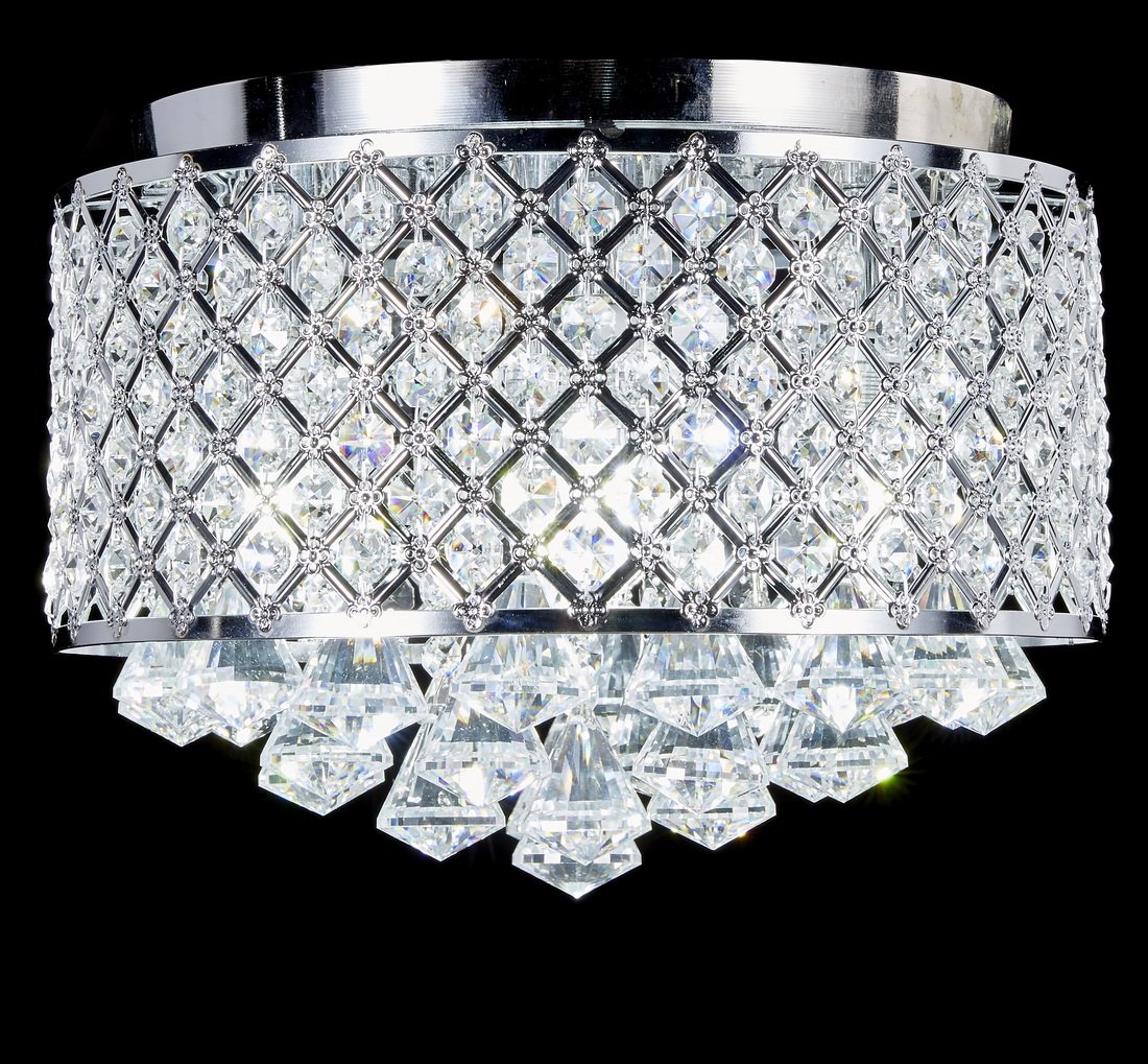 Diamond Life 4-Light Chrome Finish Round Metal Shade Crystal Chandelier Flush Mount Ceiling Fixture