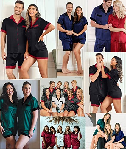 SWOMOG Women's Two Pieces Pajamas Sets Short Sleeve Plus Size Silk Satin Sleepwear Loose PJs Set Loungewear Deep Grey