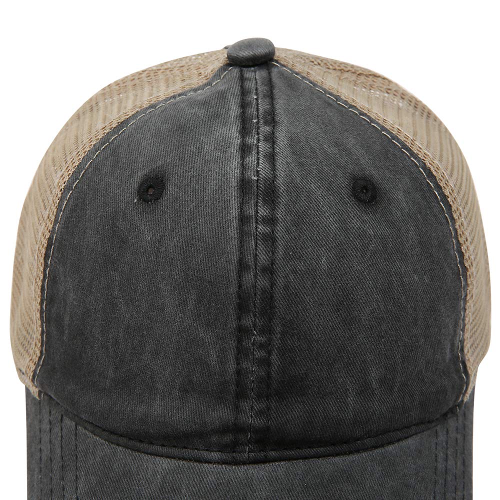 DOANNOTIUM Ponytail Baseball Cap Women Retro Washed Cotton Visor Dad Hat Adjustable Trucker Ponycaps (Black)