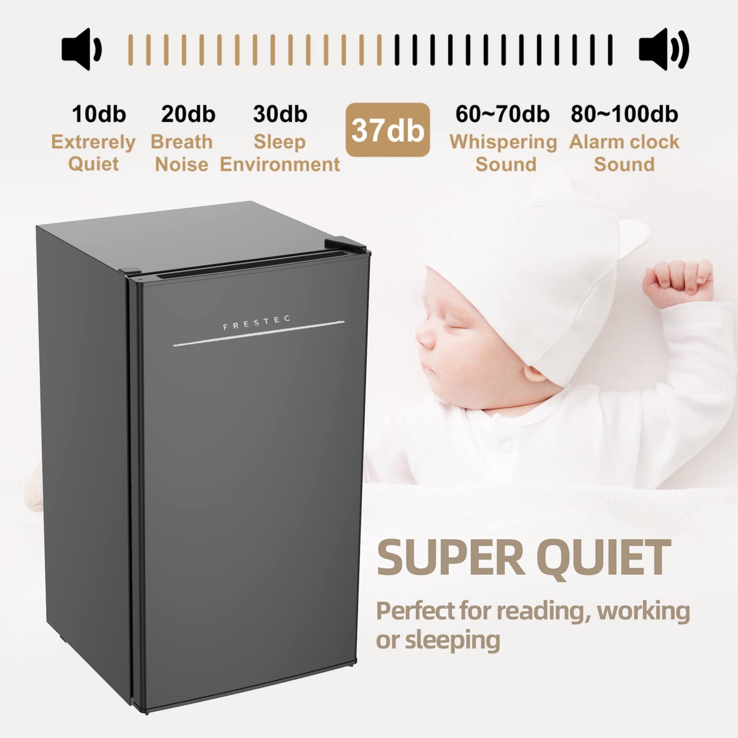 Frestec 3.2 Cu.Ft. Small Refrigerator with Freezer, Mini Fridge for Bedroom, Mini Dorm Refrigerator, One-Touch Defrosting System, Energy Saving, for Office, Home, Apartment (Black)