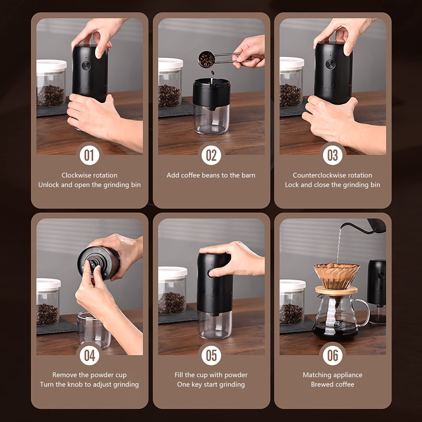 FXTNKYY Electric Ceramic Conical Burr Coffee Grinder ,Adjustable Grind Settings, Portable & Travel Friendly Whole Bean Mill,Grind Result Better Taste Coffee