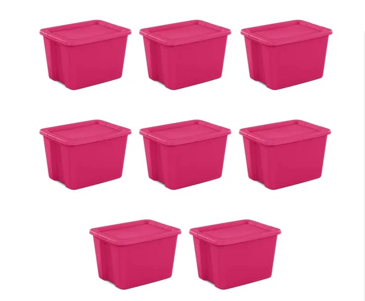 FORKIS 18 Gallon Tote Box Plastic, Plastic Storage Bin Tote Organizing Container With Durable Lid, Stackable and Nestable Snap Lid Plastic Storage Bin,Set of 8 (Fuchsia Burst)