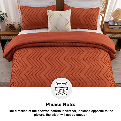 Litanika Comforter King Size Set, Burnt Orange Boho Fall Lightweight Bedding Comforters & Sets for King Bed, 3 Pieces Chevron Tufted Bed Set