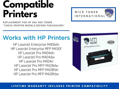 MTI Remanufactured HP 58X MICR Toner High Yield Replacement for HP 58X CF258X 58A CF258A LJ Pro M404 M404n M404dn M404dw MFP M428 M428fdw M428fdn M428dw Check Printer Cartridge