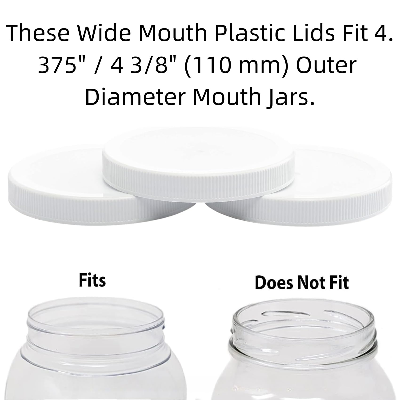 Hufopik 3 Pcs | 110/400 Plastic Replacement Lids | 110mm Caps w/Leak Proof Liner | For Large Glass or Plastic Wide Mouth Jar, Food-Grade Storage Caps for Canning Jars