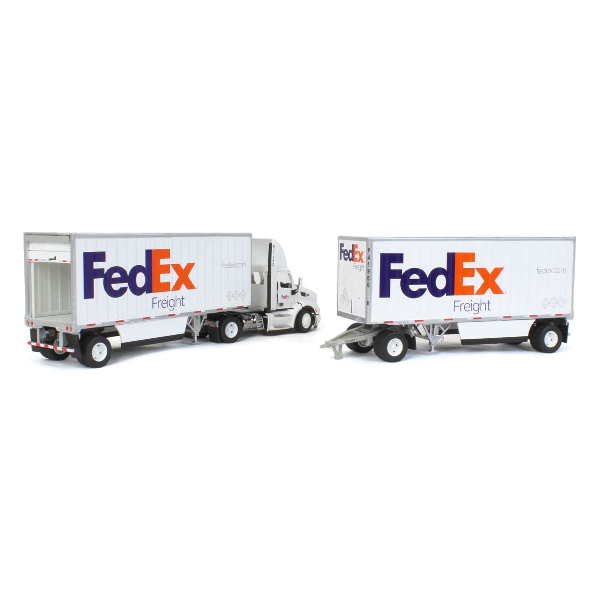 Diecast Masters 1/50 Limited Edition FedEx Peterbilt 579 Single Axle Day Cab w/ 2 Wabash 28β Pup Trailers 65190