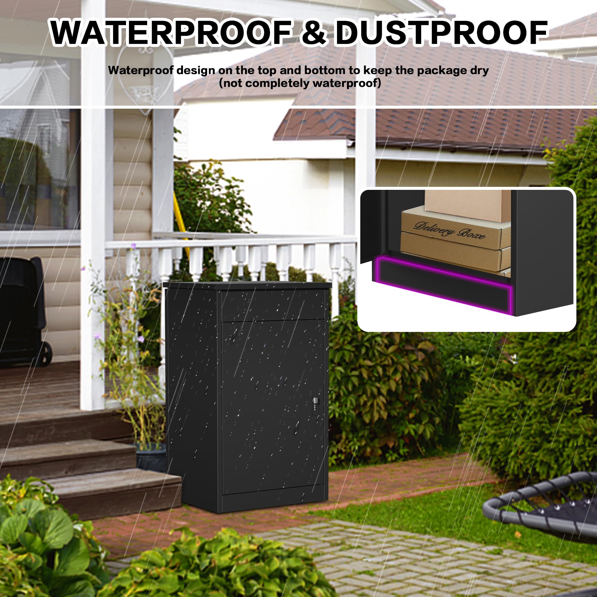 Package Delivery Box for Porch Deck Storage Box, Waterproof Package Drop Box for Outside, Anti Theft Package Lock Box Wall Mounted Package Delivery Boxes (19.7x16.1x41 inch)
