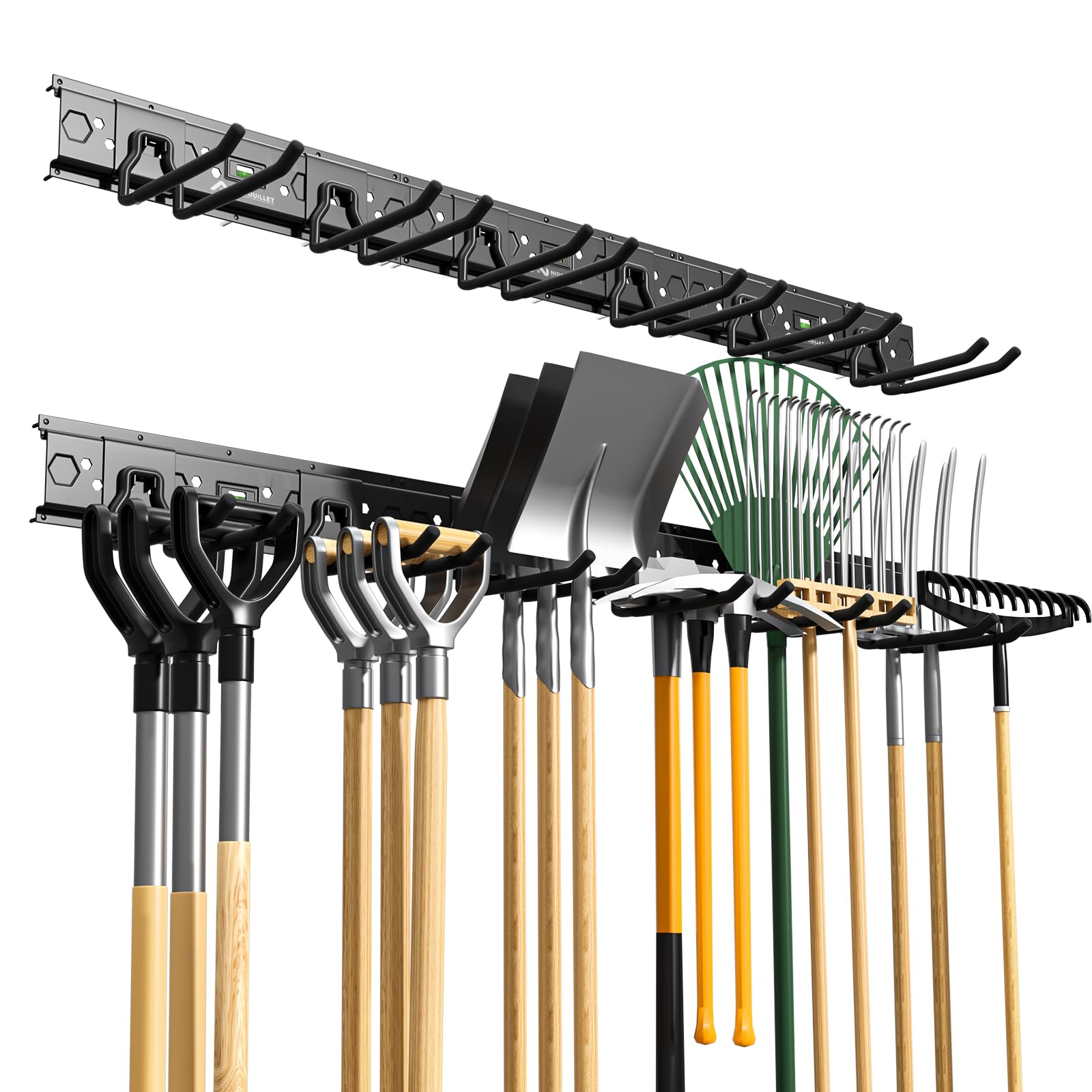 Nidouillet Garage Storage Organization Wall Mount with Bubble Level, 3 PCS Garden Tool Organizer Adjustable Garage Tool Organizer, Folding Chair Hangers with 2 Hooks 16" Tracks Max 350lb