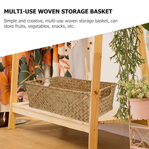 Luxshiny Baskets Large Wicker Storage Basket with Handles Rectangular Water Hyacinth Organizer Bin Retro Hand- Woven Seaweed Storage Basket Box for Jewelry Cosmetics Wicker Baskets