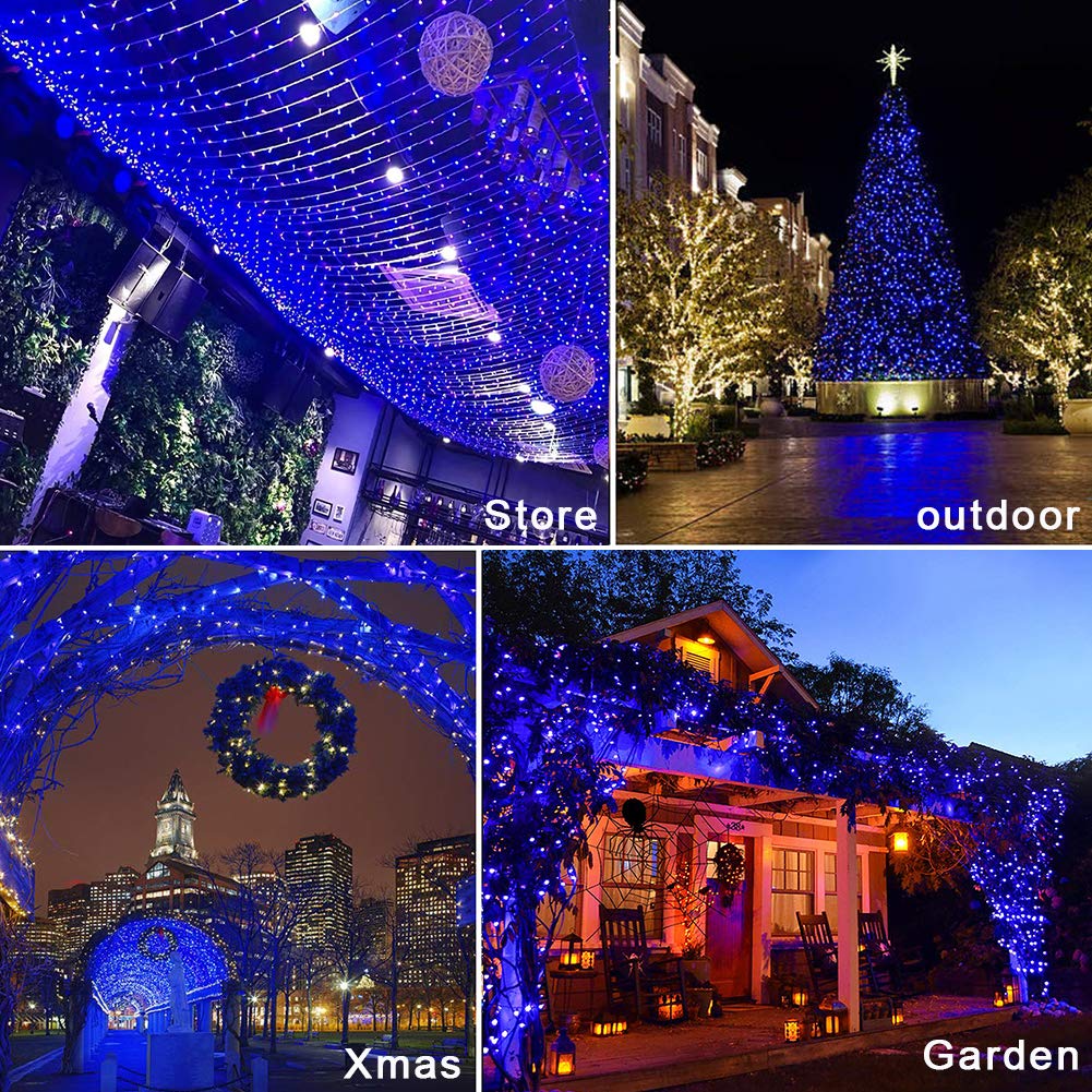 Dooit 33FT 100 Led Christmas Lights, Connectable Plug in 8 Twinkle Modes Outdoor Indoor Lights for Christmas Tree Party Wedding Garden Decorations (Blue)