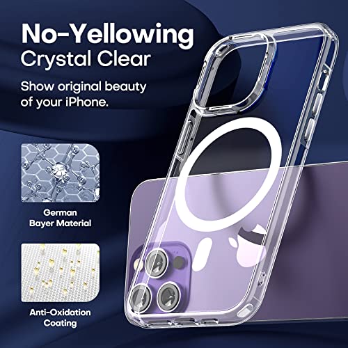 TAURI [5 in 1 Magnetic Case for iPhone 14 Pro [Military Grade Drop Protection] with 2X Screen Protector +2X Camera Lens Protector, Transparent Slim Fit Designed for Magsafe Case-Clear