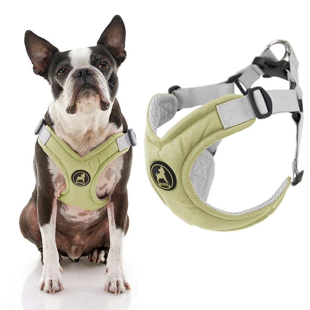 Gooby Memory Foam Step in Harness - Green, Small - No Pull Small Dog Harness Patented Choke-Free X Frame - Perfect on The Go Dog Harness for Medium Dogs No Pull or Small Dogs