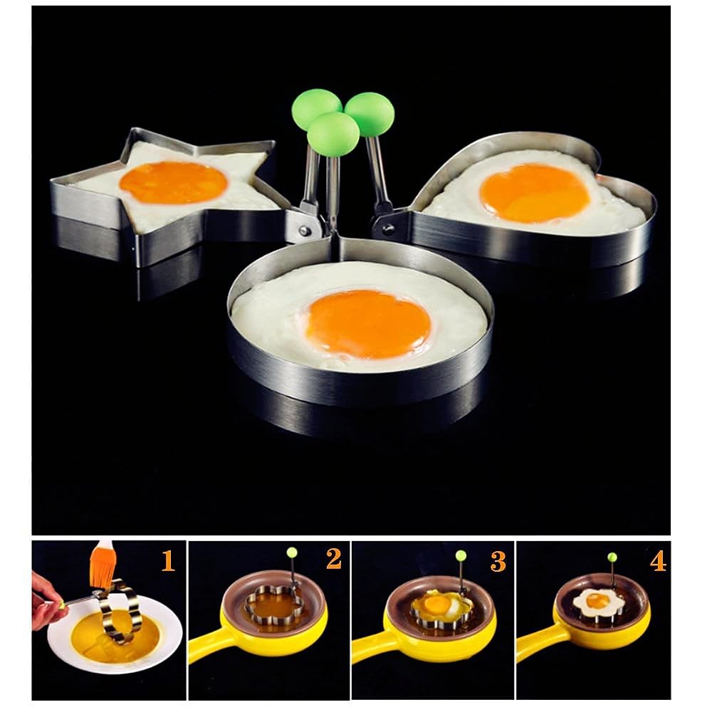 Fried Egg Mold Ring Set of 10 - Stainless Steel Non-Stick Egg Shaper Ring
