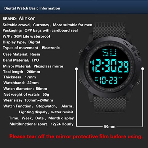 Men's Digital Sports Watch Large Face Easy Read Military Waterproof Wrist Watches for Men with Stopwatch Alarm LED Back Light