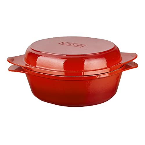 Lava Cast Iron Artisan Bread Baker, Enameled Cast Iron Bread Oven, Rectangle Loaf Pan, Sourdough, Italian, French Bread Baking Pan, Bread Kit with Lid (Red, 9.5" by 10.5")