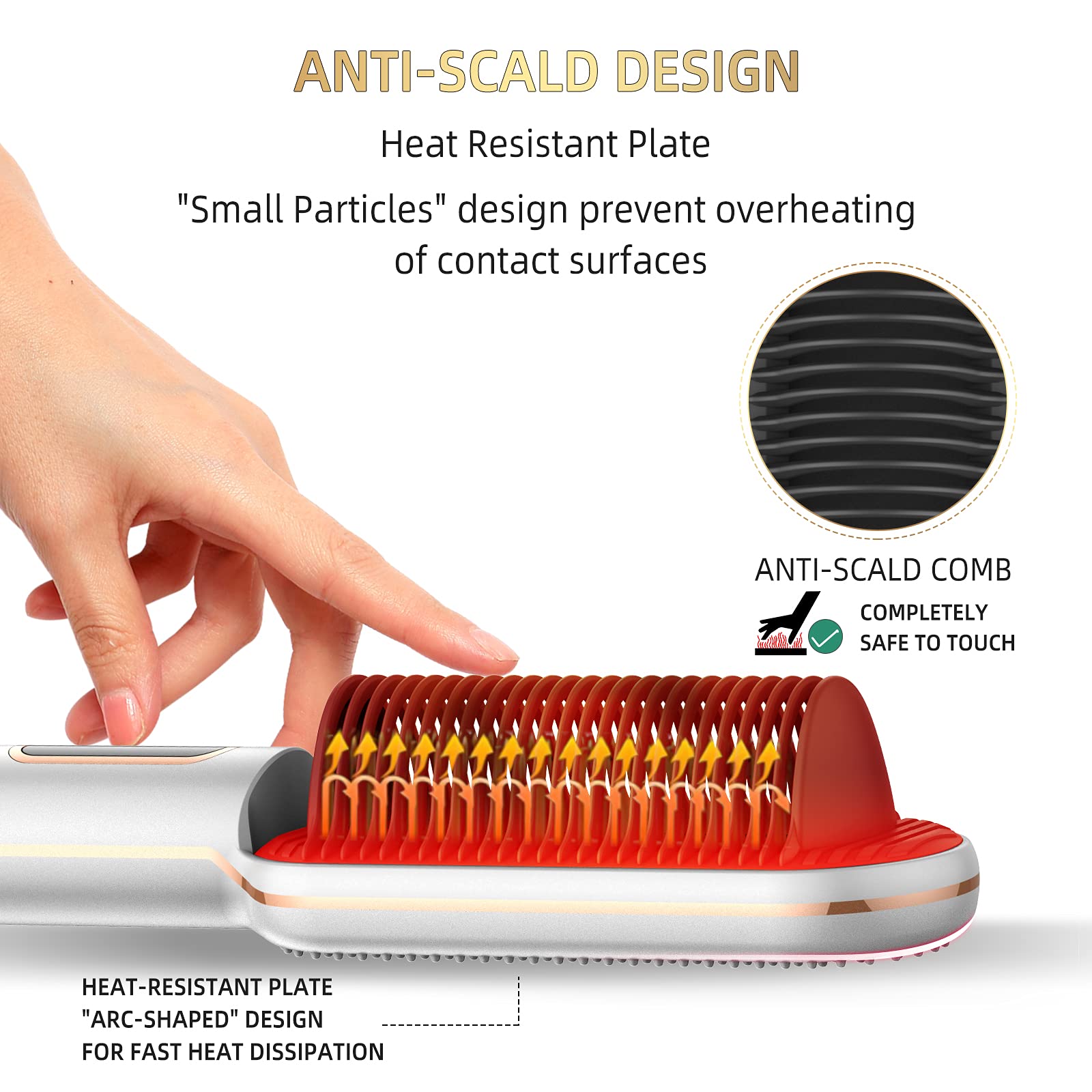 Enhanced Hair Straightener Brush,Dual Voltage Hot Comb Hair Straightener with Anti-Scald Feature, Auto Temperature Lock & Auto-Off Function
