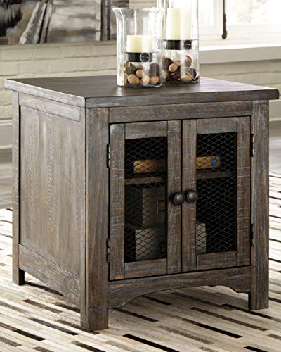 Signature Design by Ashley Danell Ridge Rustic Square End Table with Double Cabinet Doors and 1 Storage Shelf, Brown