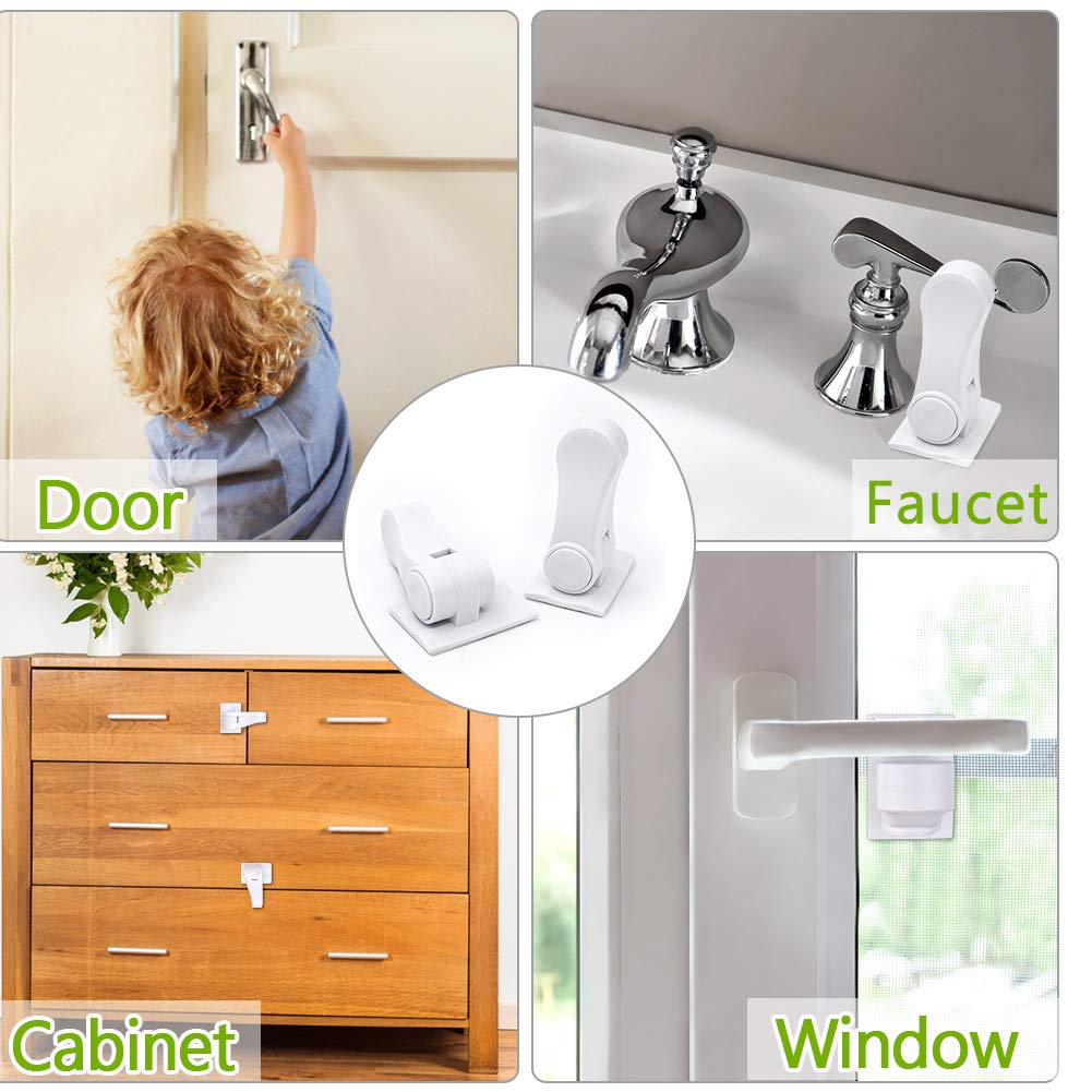 Door Lever Child Lock, Baby Proofing Handle Locks Deter Kids Pets from Opening Handle Doors & Getting Locked in Rooms, Tool-Free Install Easiest Use (White-3pack)