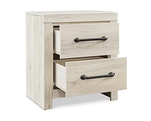 Signature Design by Ashley Cambeck Farmhouse Industrial 2 Drawer Two Drawer Nightstand with 2 Slim-Profile USB Charging Stations, Whitewash