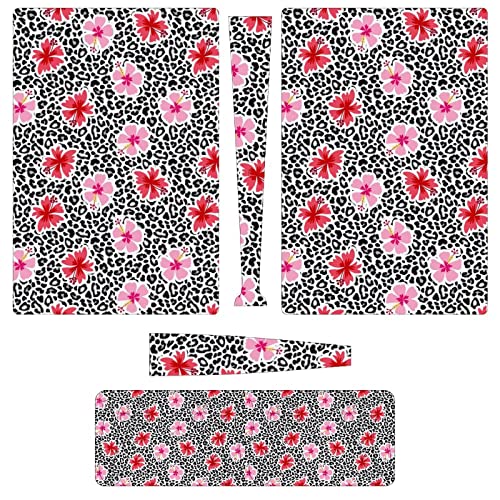 Hibiscus Flowers with Leopard Print - 副本 Full Protective Skin Cover Design Wrap Decal Sticker Compatible with PS5 Digital Edition Console and Controller