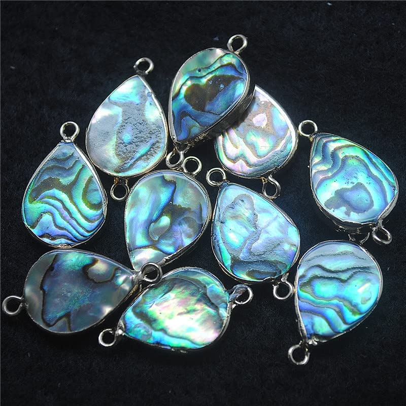 Davitu 5PCS Natural Abalone Shell Connectors Saltwater Beads Oval Shape and Round Top Selling Items for Women Bracelets MakE - (Color: oval 13x18mm)
