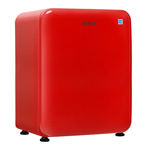 COSTWAY Compact Refrigerator, 2.4 cu ft. Single Door Small Fridge with Auto Defrost, Adjustable Temperature 32℉ to 50℉, Reversible Door, Removable Glass Shelves, Mini Fridge for Bedroom, Apartment, Red