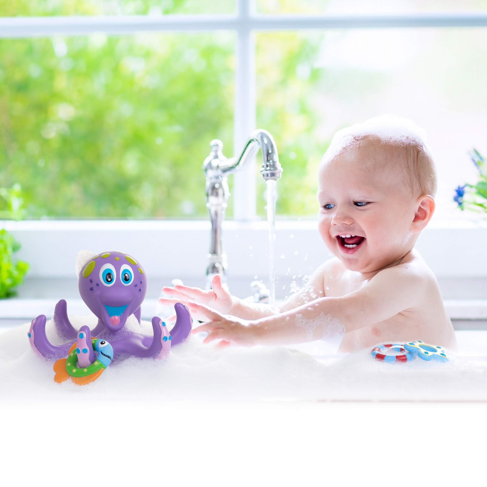 Factory Direct Partners SoftScape Playtime Grow-n-Learn Tunnel Climber Plus Pads for Toddlers and Nuby Floating Purple Octopus with 3 Hoopla Rings Interactive Bath Toy