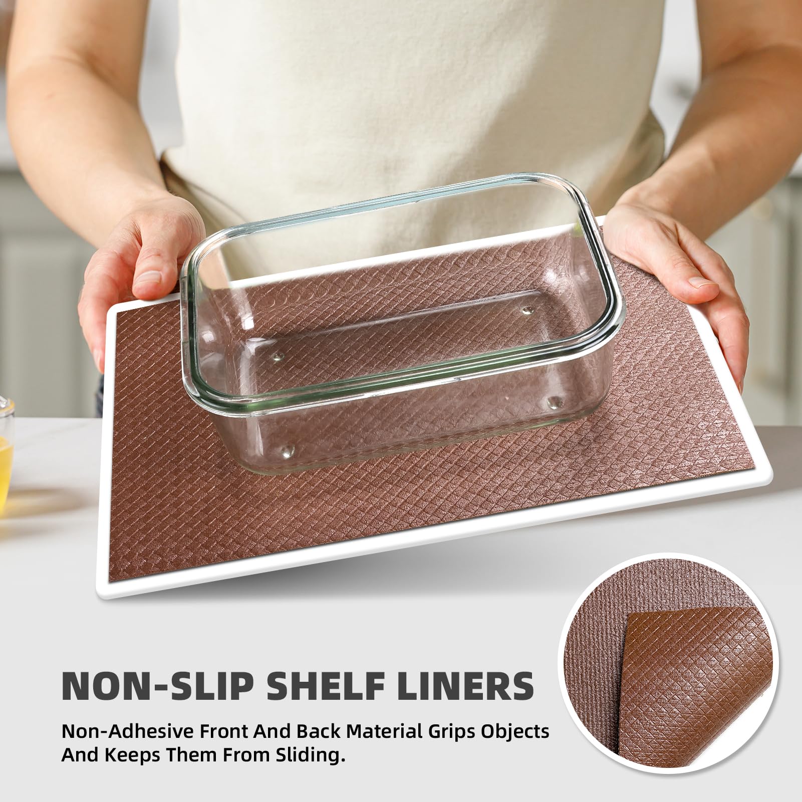 Drawer and Shelf Liner - Truly Non-Slip, Non-Adhesive, Kitchen Cabinet Liners - Heavy, Thick, Durable, Waterproof - Easy Cut to Fit and Protect Any Shelves, Tool Box, Bathroom Surfaces (Brown, 30 FT)
