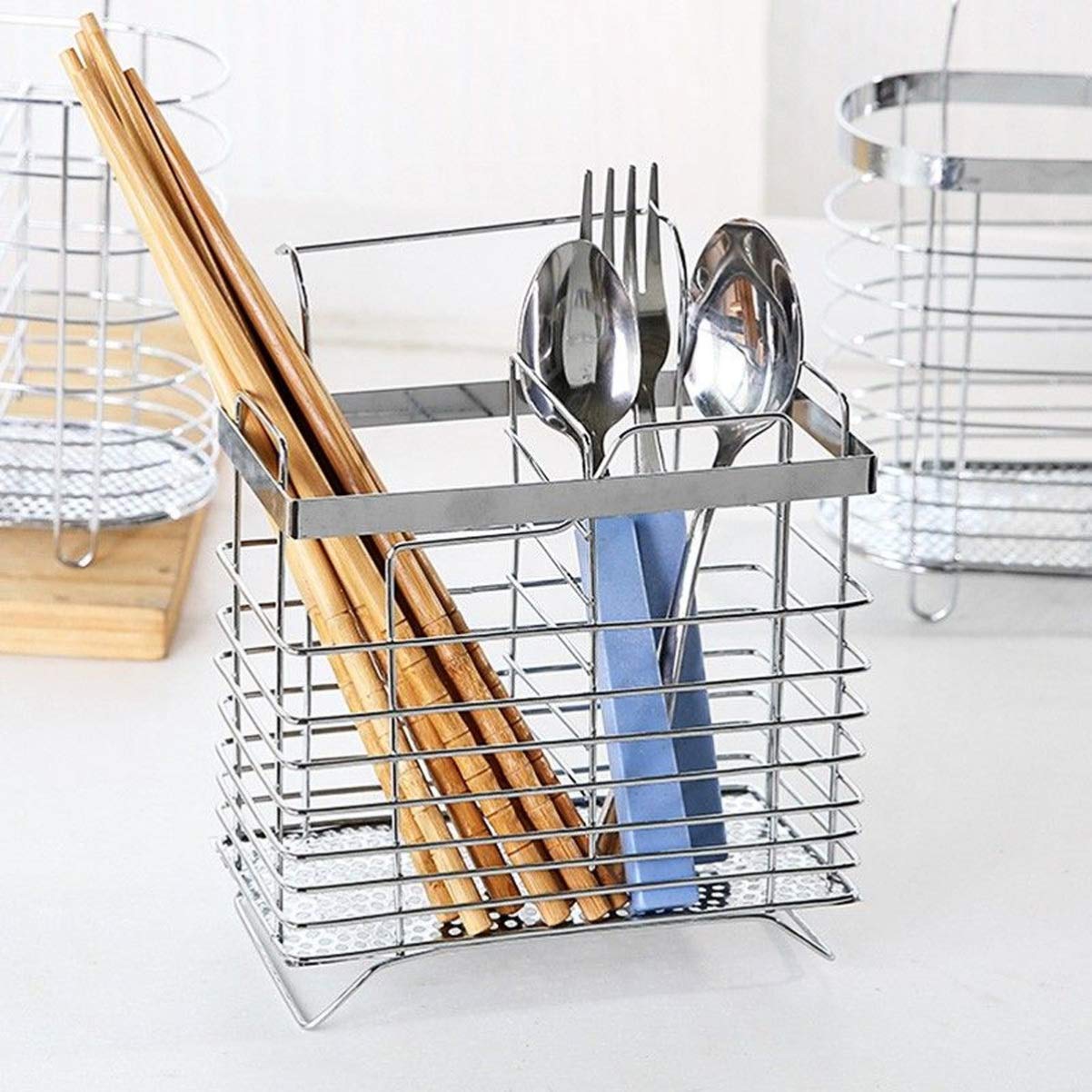 DOITOOL Dish Rack Cutlery Drainer Wall Mounted Stainless Steel kitchen Utensil holder Kitchen Utensil Storage Organizer Caddy for Chopsticks Forks Spoons Tableware Dish Drainer Rack Sponge Holder