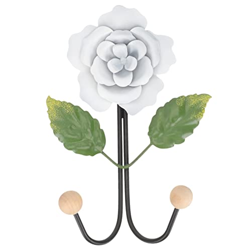 Zerodeko Wall Hanger Wall Mounted Rose Hook Entryway Iron Key Holder Wall Hanging Double Clothes Hook Door Back Hook Bathroom Towel Hook for Bags Hat Jackets White Decorative Rose Iron Hooks