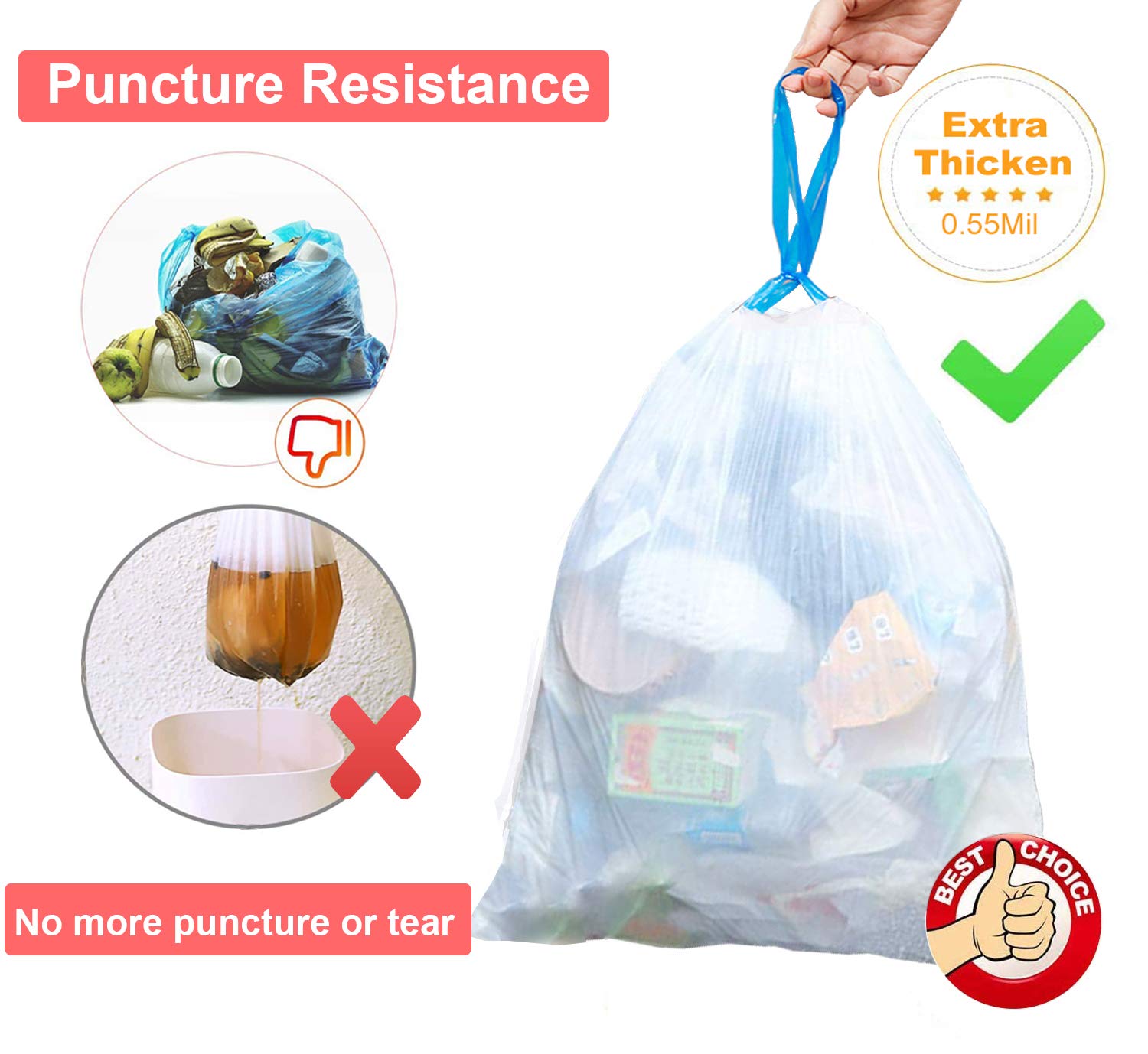 Drawstring Trash Bag,2.6 Gallon Small Tash Bags Super Thicken Plastic Garbage Bags Wastebasket Bin Liners Bags for Bathroom,Bedroom,Office,Car,Kitchen and Home